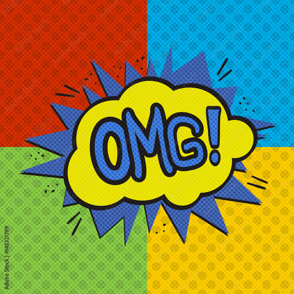 Pop art OMG logo. Retro style poster. Vector pop art illustration ...