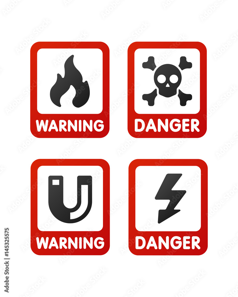 Prohibition signs set industry production vector yellow red warning ...