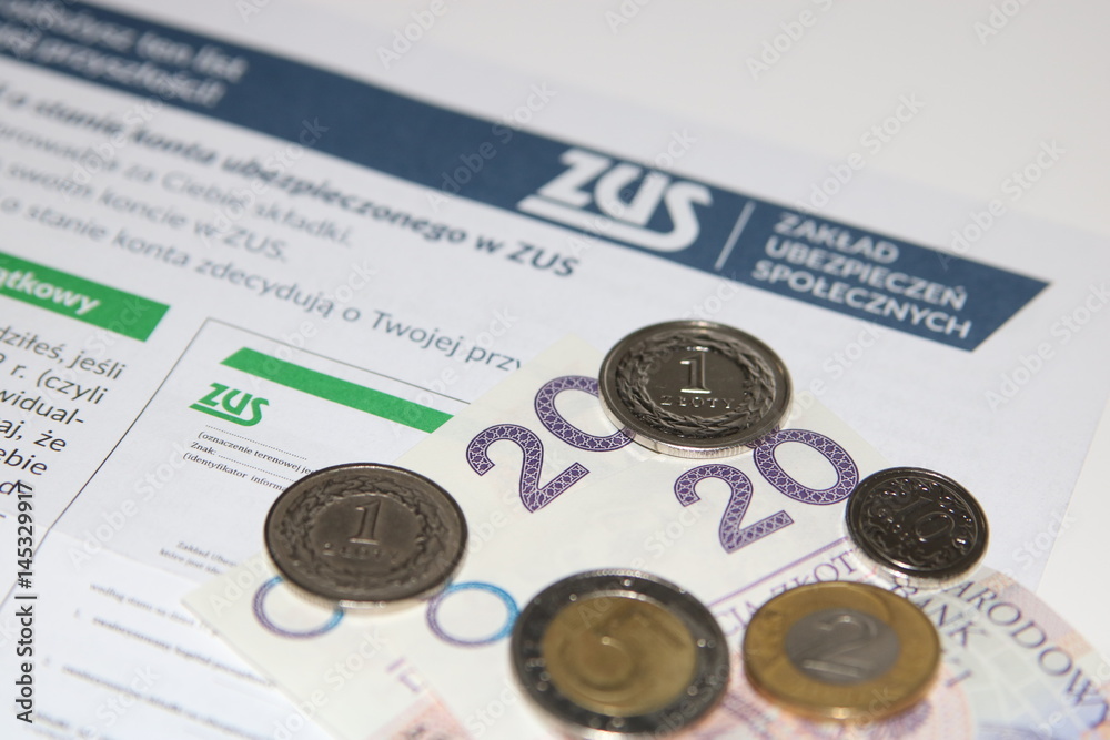 Document letter with logo of Polish National Social Insurance system ...