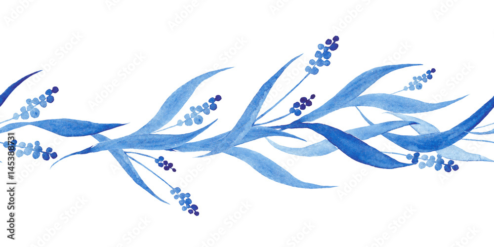 Indigo blue hand drawn seamless border, vector illustration Stock ...