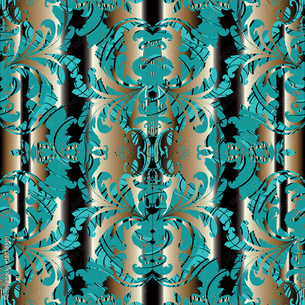 Turquoise Damask Wallpaper