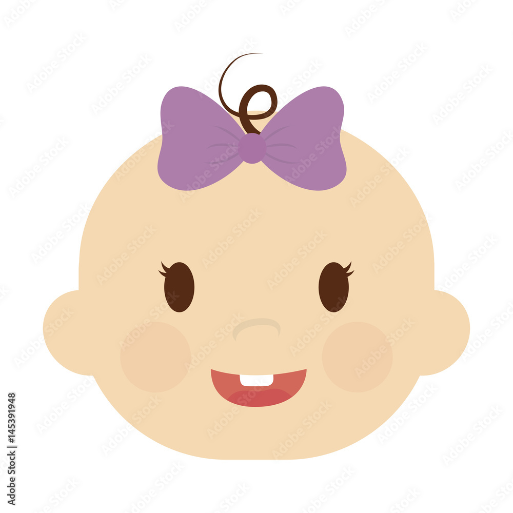 cute baby girl with purple bow, cartoon icon over white background ...