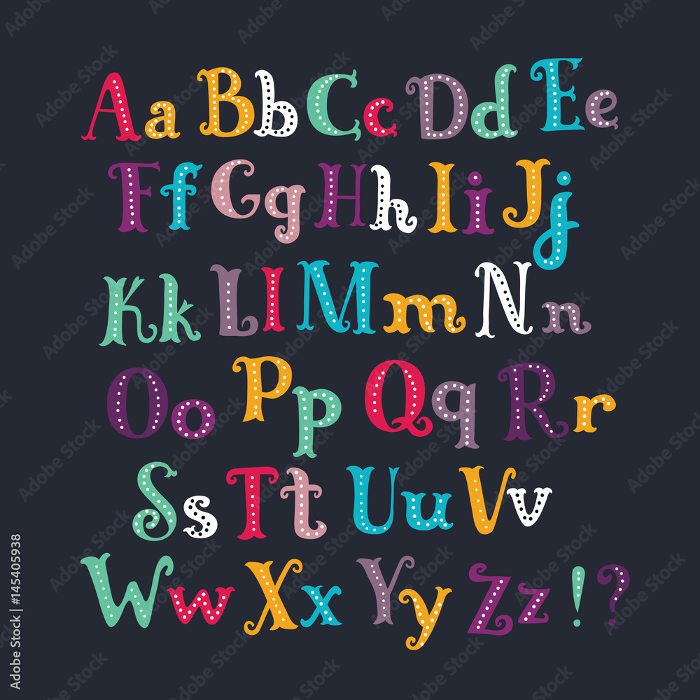 Latin alphabet. Set of hand drawn letters white color different size ...