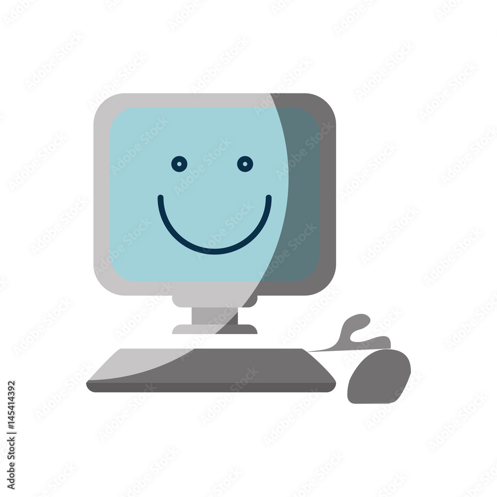 happy computer cartoon icon over white background. colorful design ...