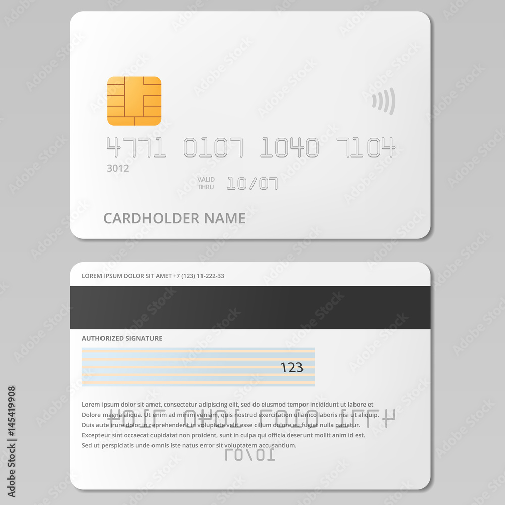 Bank, credit card front and back view mockup Stock Vector | Adobe Stock