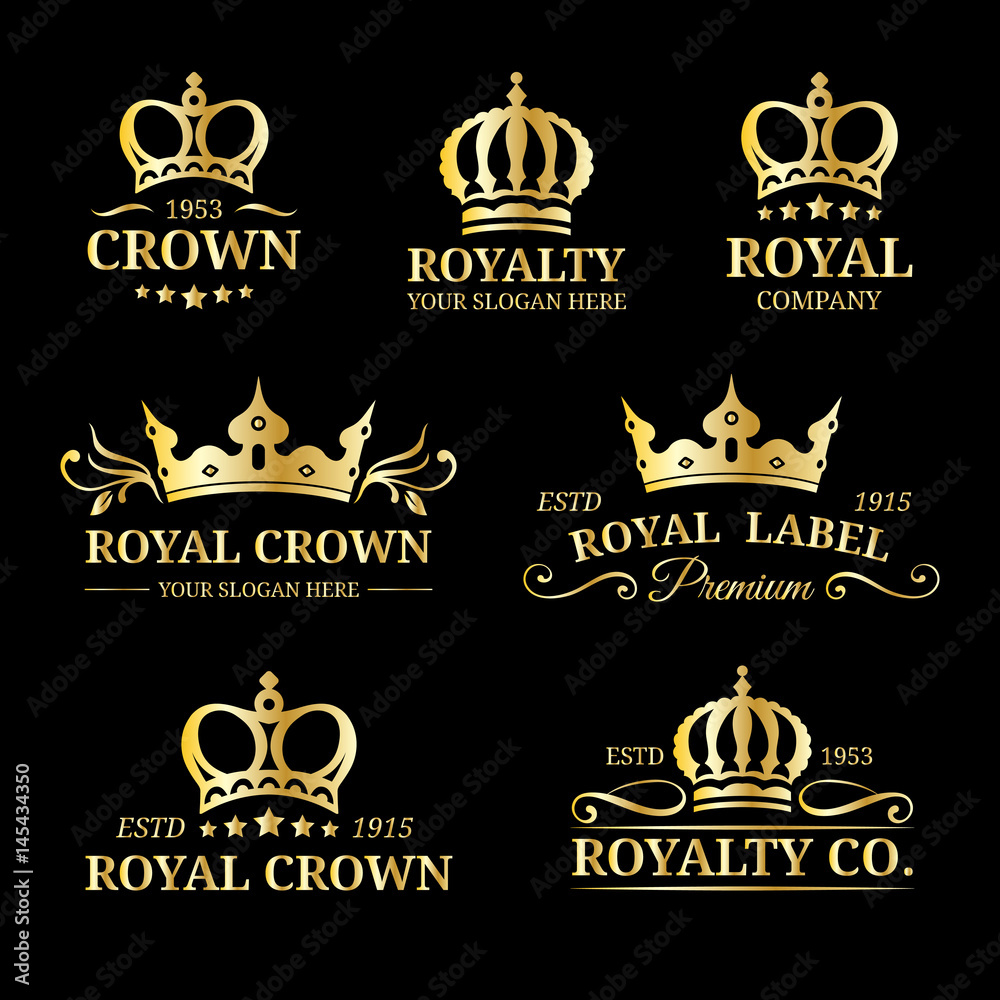 Vector crown logos set. Luxury corona monograms design. Diadem icons ...