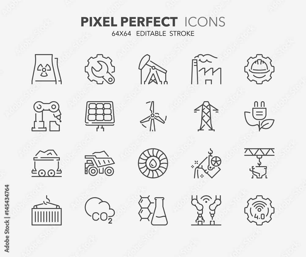 heavy and power industry thin line icons Stock Vector | Adobe Stock