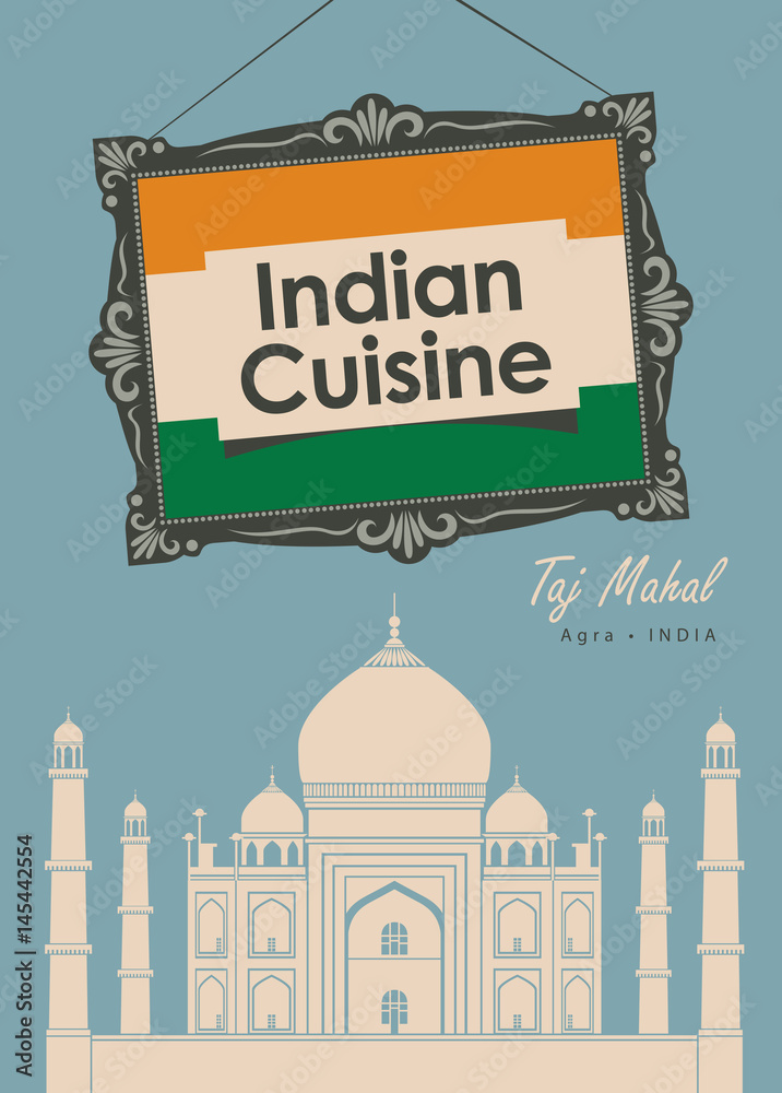 vector banner for a restaurant Indian cuisine with indian flag and Taj ...