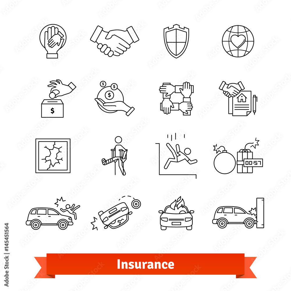 Accidents and Insurance. Thin line art icons set Stock Vector | Adobe Stock