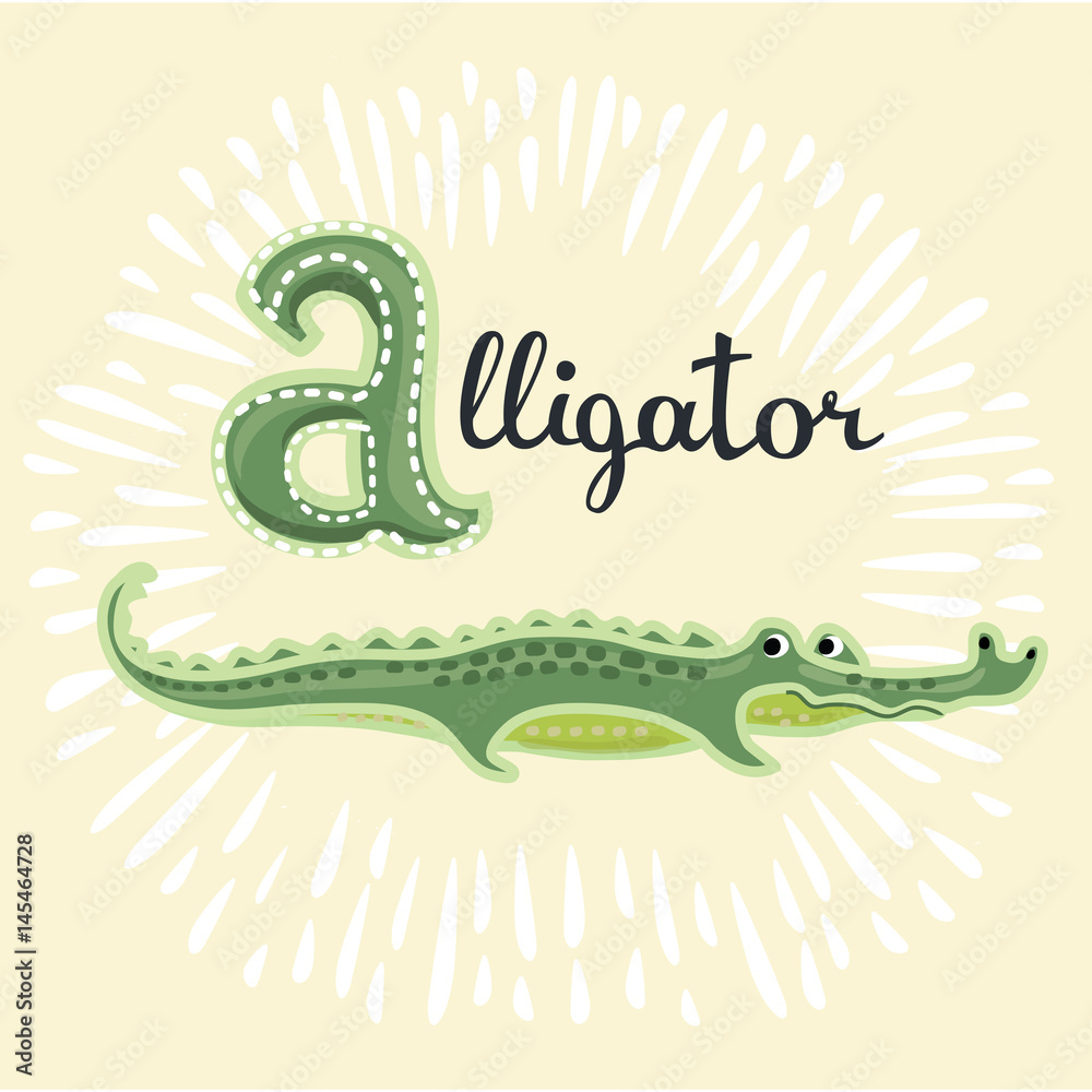 Alligator. A letter. Cute children animal alphabet in vector. Funny ...