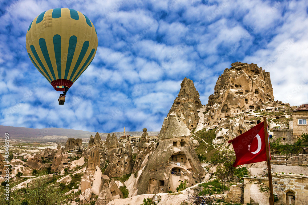 Turkish fortress Uchisar, landscape in Cappadocia, Turkey Stock Photo ...