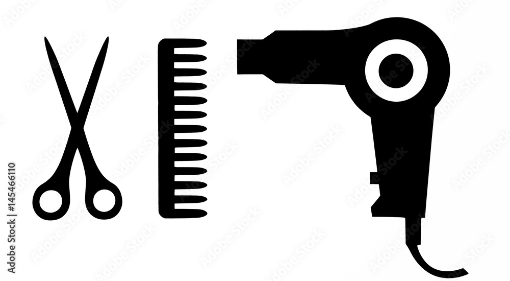 Schere, Kamm und Fön Symbole Stock Illustration | Adobe Stock