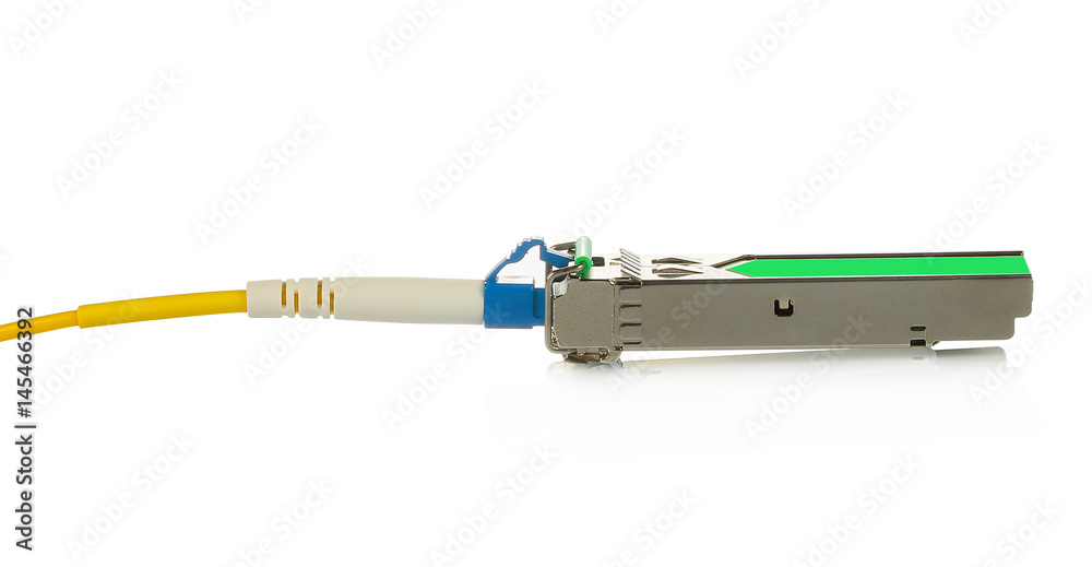 Optical gigabit sfp modules for network switch on white background ...