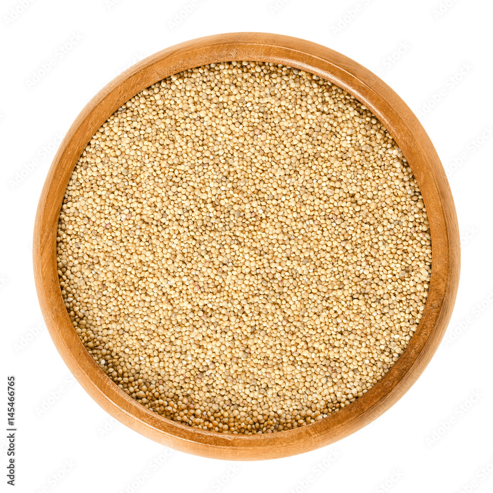 Amaranth grain in wooden bowl. Amaranthus, pseudocereal and staple food ...