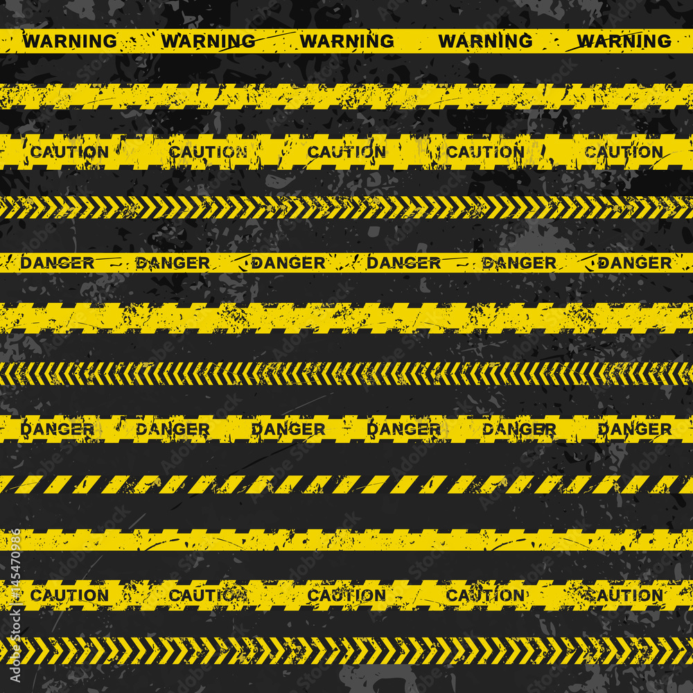 Grunge vector set of seamless caution tapes on dark background ...