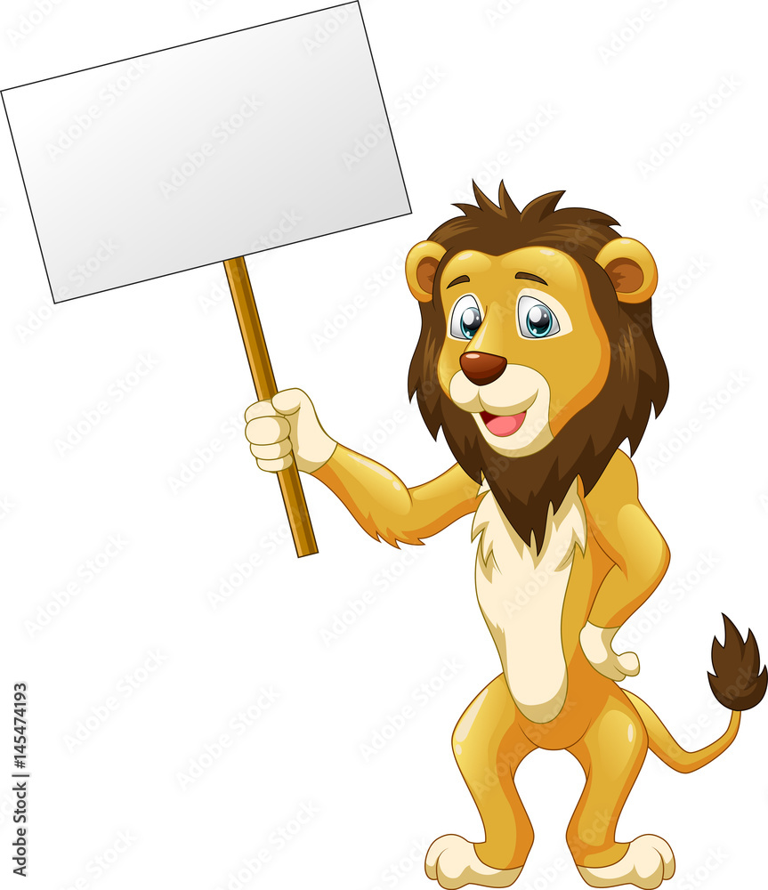 Cute lion cartoon with sign. Vector illustration Stock Vector | Adobe Stock