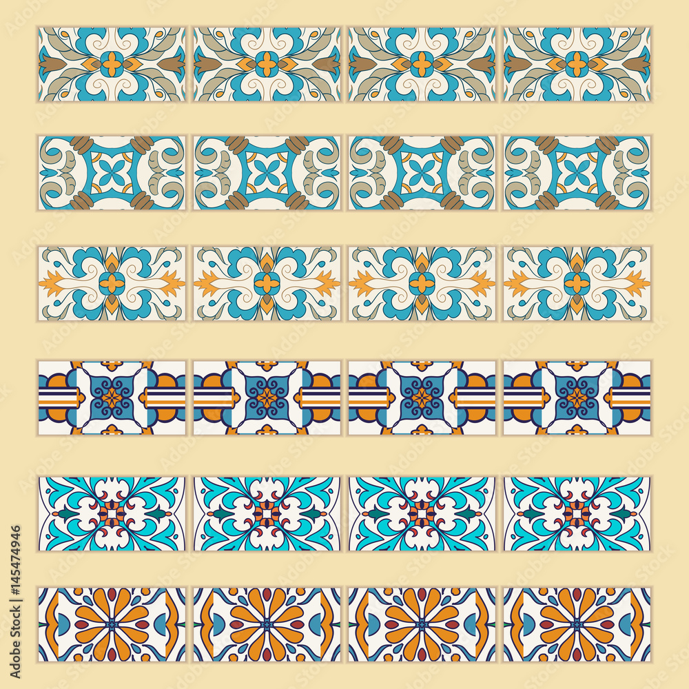 Vector set of decorative tile borders. Collection of colored patterns ...
