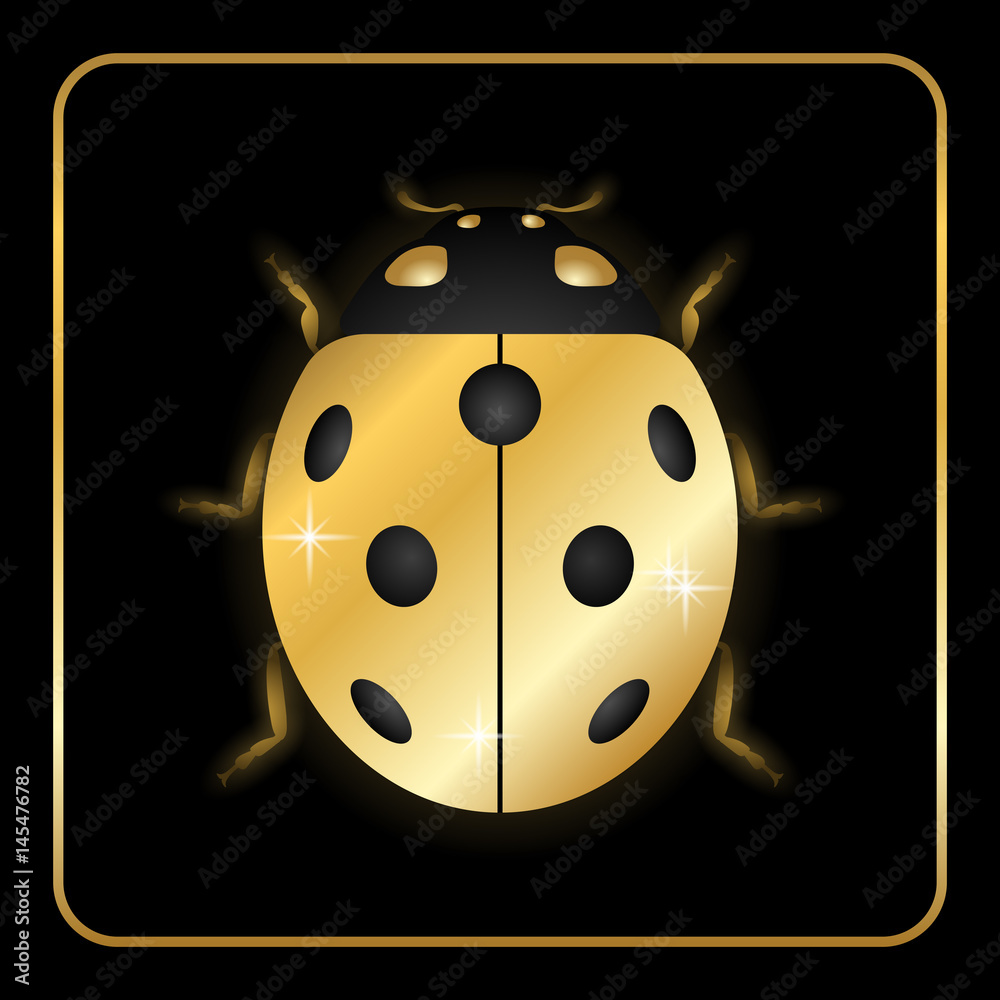 Ladybug gold insect small icon. Golden metal lady bug animal sign ...