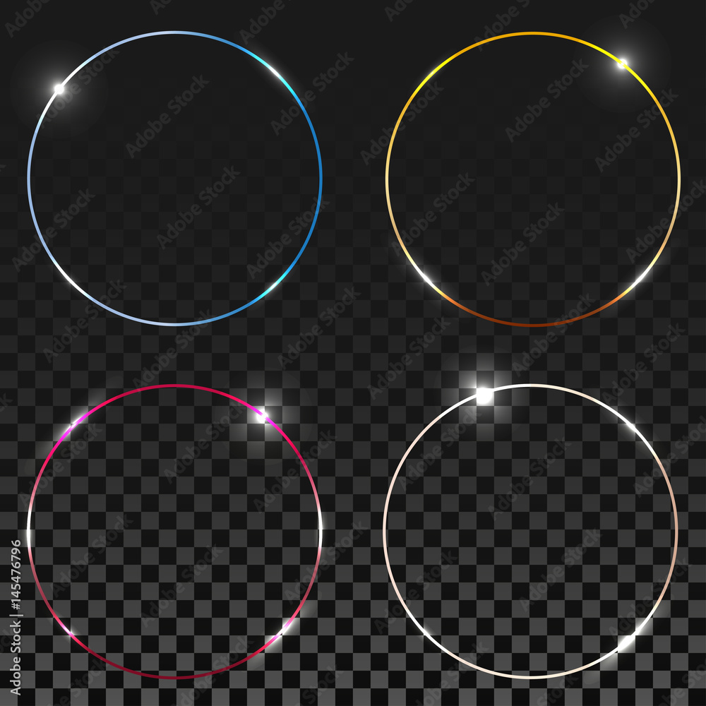 Blue round shining circles, rings set. Glow light effect collection on ...