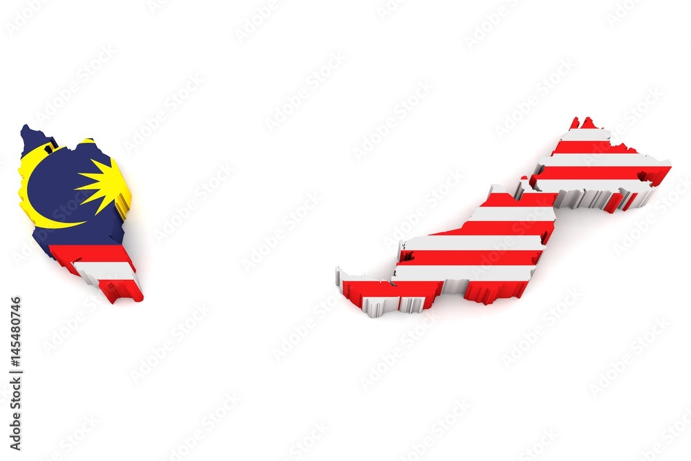 Country shape of Malaysia - 3D render of country borders filled with ...