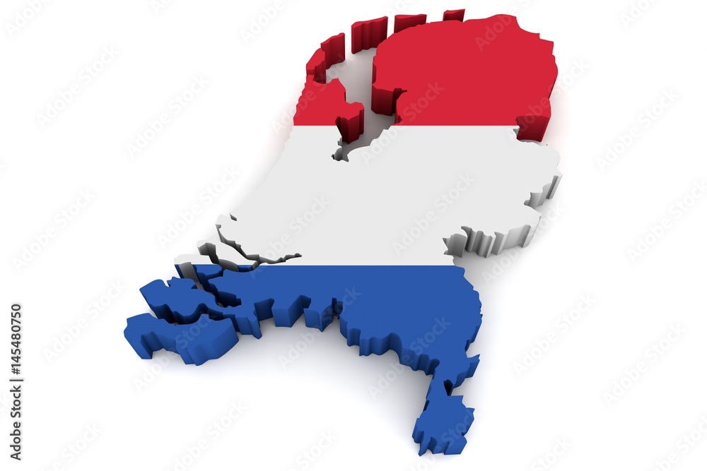Country shape of Netherlands - 3D render of country borders filled with ...