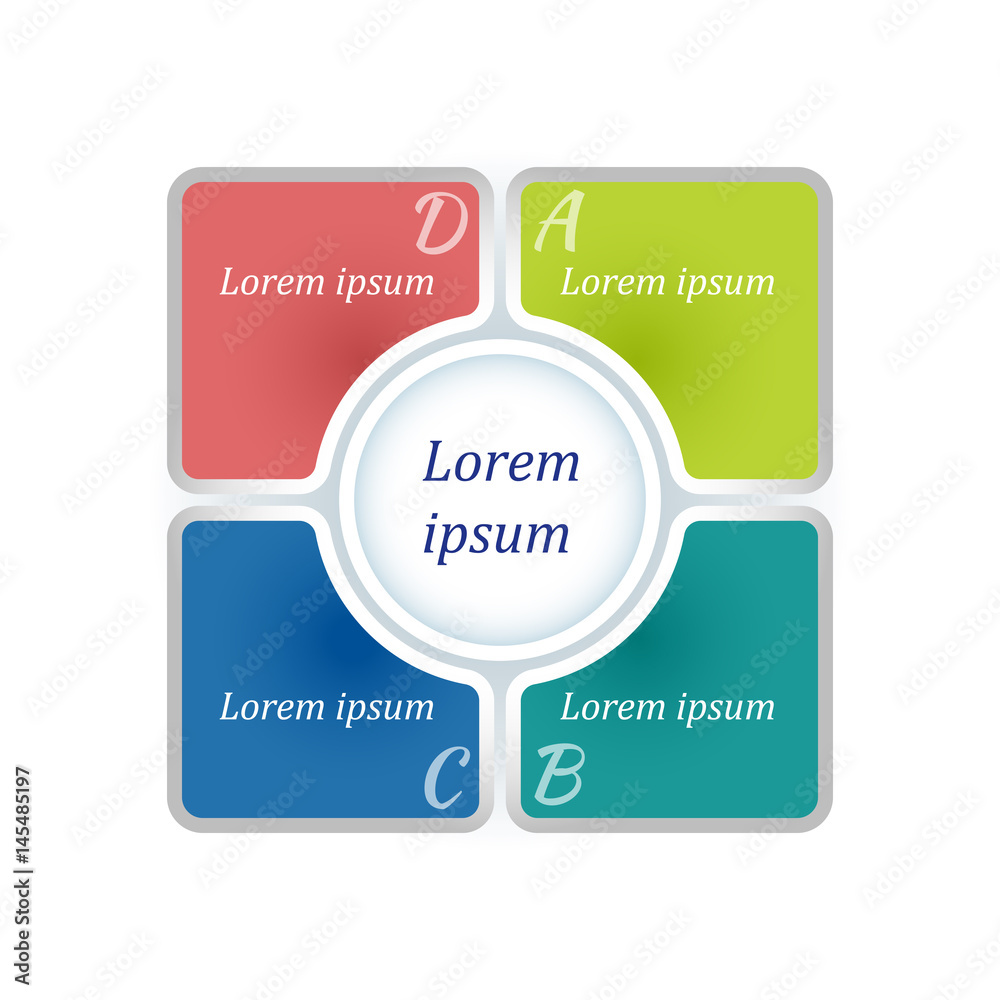 Circle infographic template with 4 steps and central element in form of ...