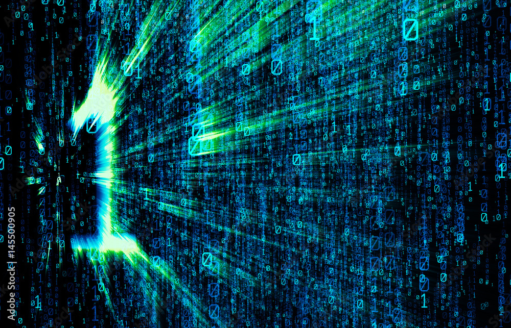 Binary code background/Blue bytes of binary code flying through a ...