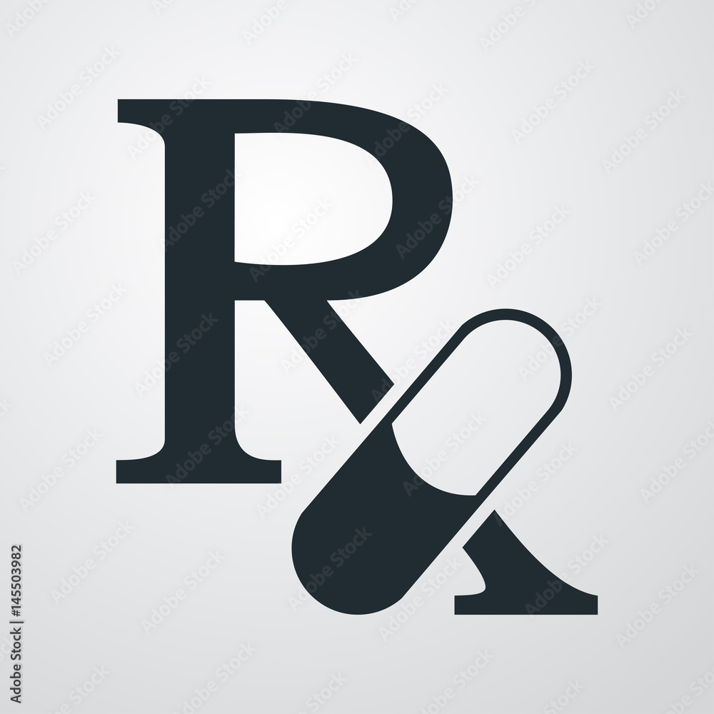 Icono plano RX con pildora en fondo degradado Stock Vector | Adobe Stock