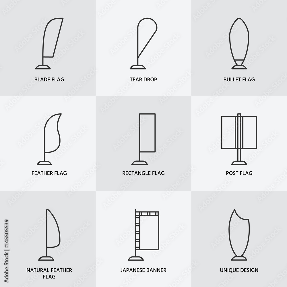 Advertising exhibition bow flags, promotion design elements flat line ...