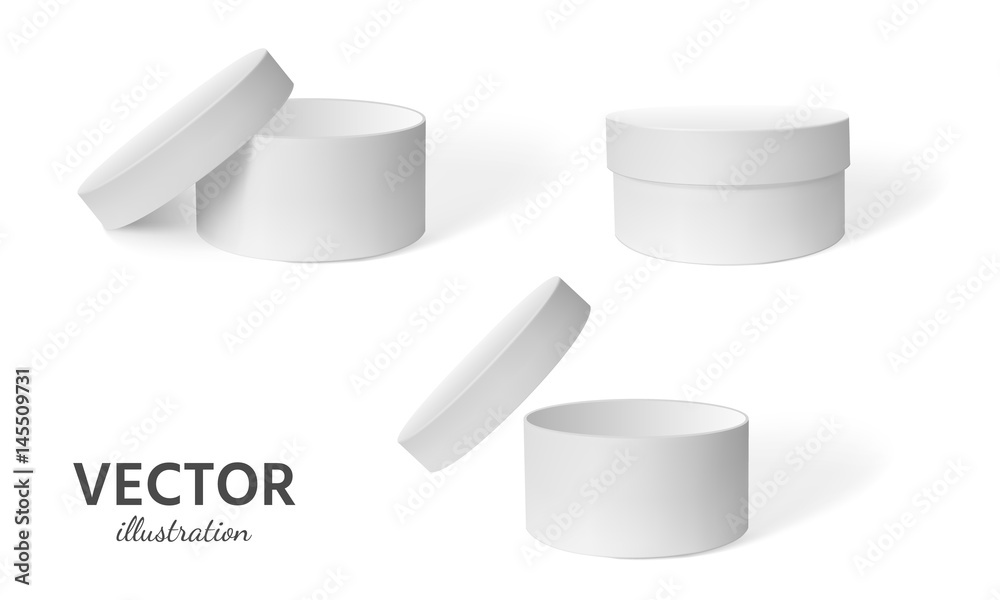 Realistic white, round box with lid, 3D vector illustration. Stock ...