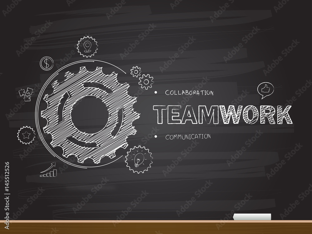 Chalk hand drawing with teamwork word. Vector illustration. Stock ...