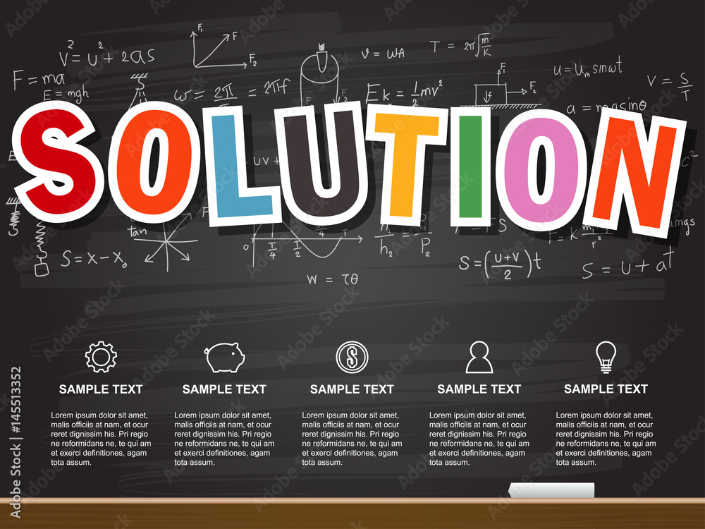 Chalk hand drawing with solution word. Infographic Vector illustration ...