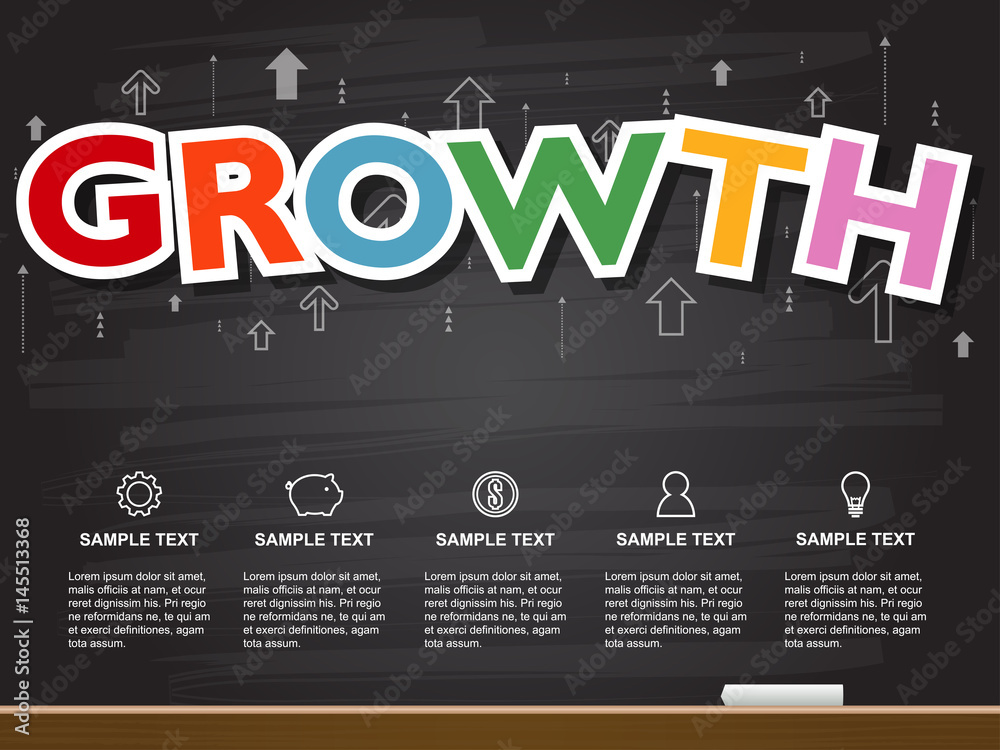 Chalk hand drawing with growth word. Infographic Vector illustration ...