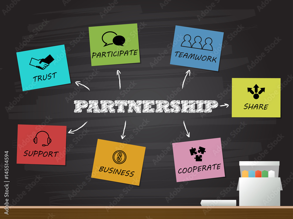 Chalk hand drawing with partnership chart. Vector illustration. Stock ...