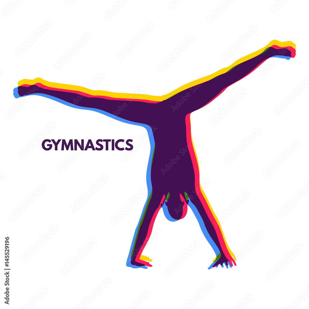 Sporty man doing handstand exercise. Gymnast. Silhouette of a Dancer ...