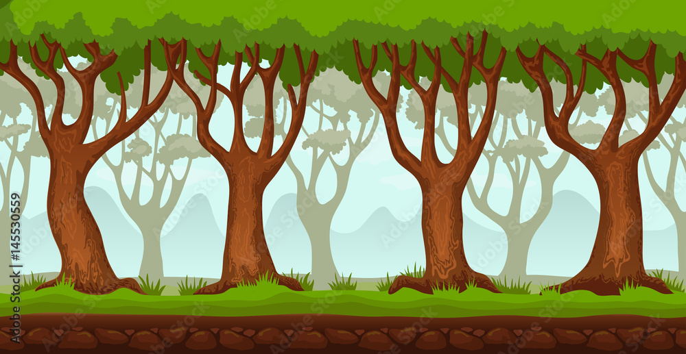 Panorama cartoon landscape background. Seamless parallax for 2D arcade ...
