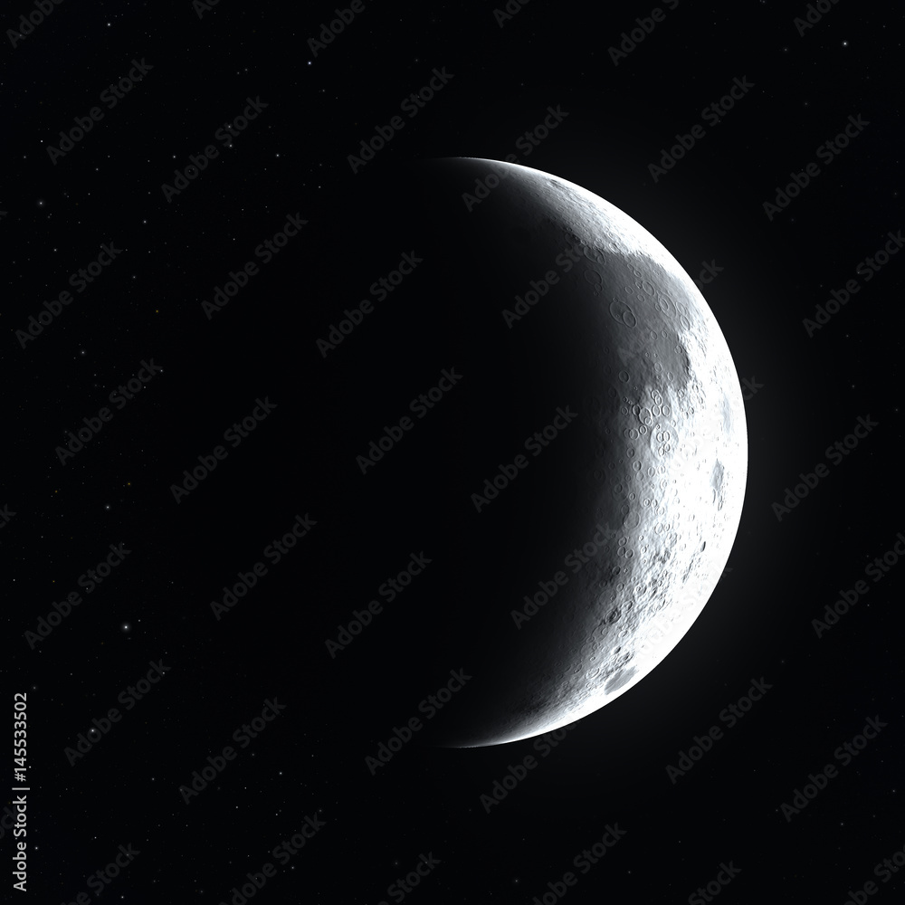 Big bright detailed half moon surface close up starting to go in a ...