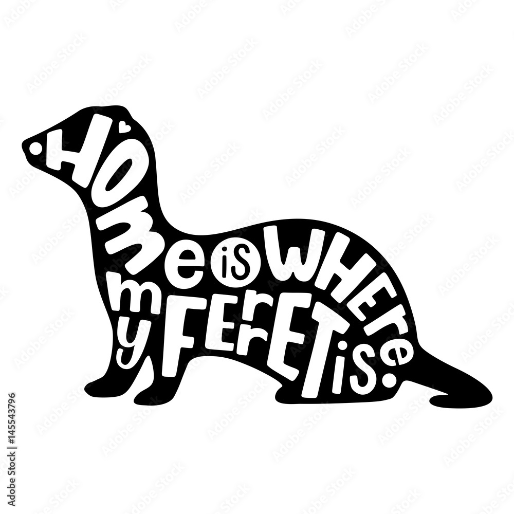 Ferret silhouette with hand lettering. Vector illustration Stock Vector ...