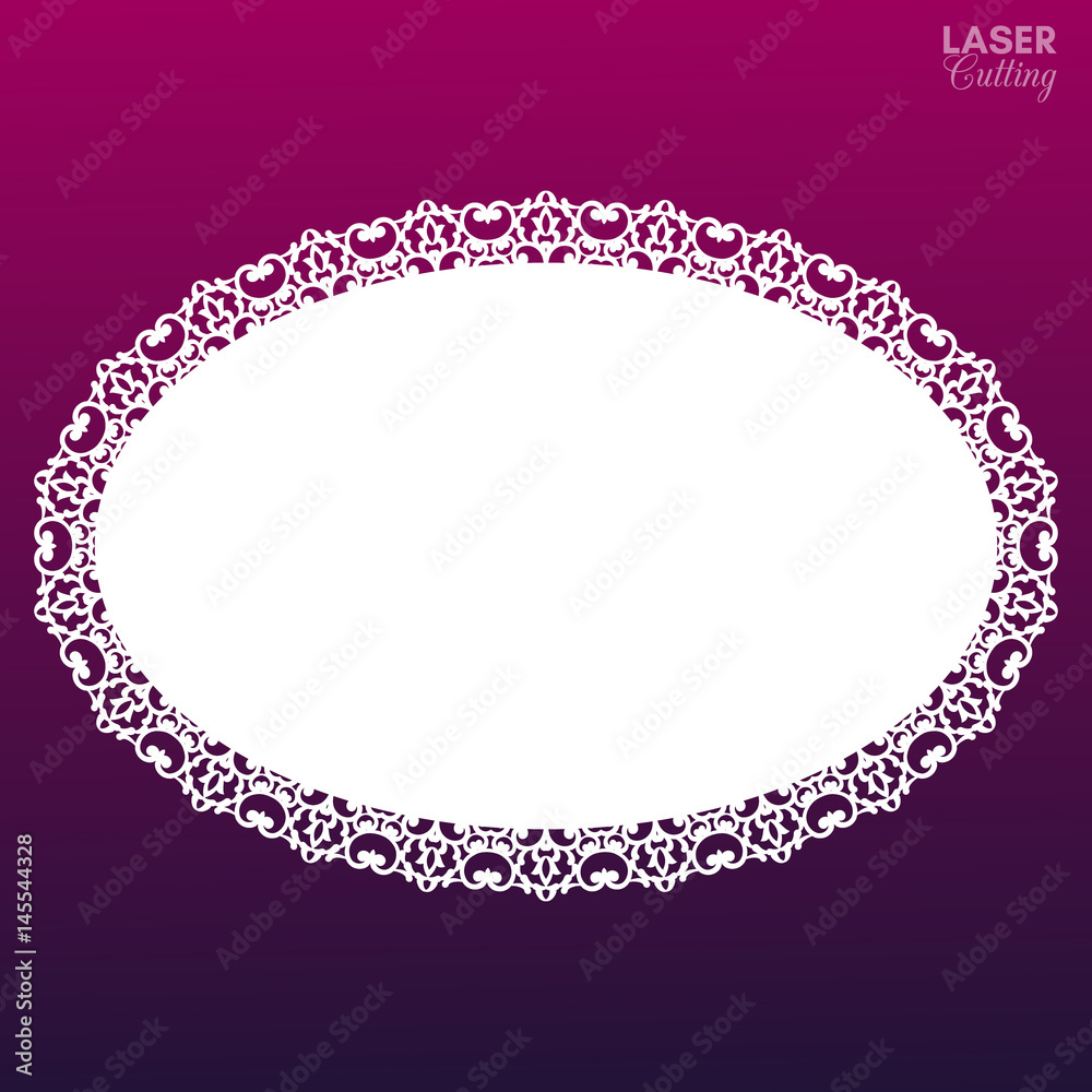 Laser cut oval frame with lace border. Greeting card template with ...