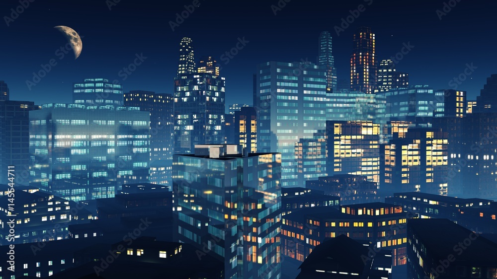 Beautiful View Of The Night City Night City Landscape 3d Rendering