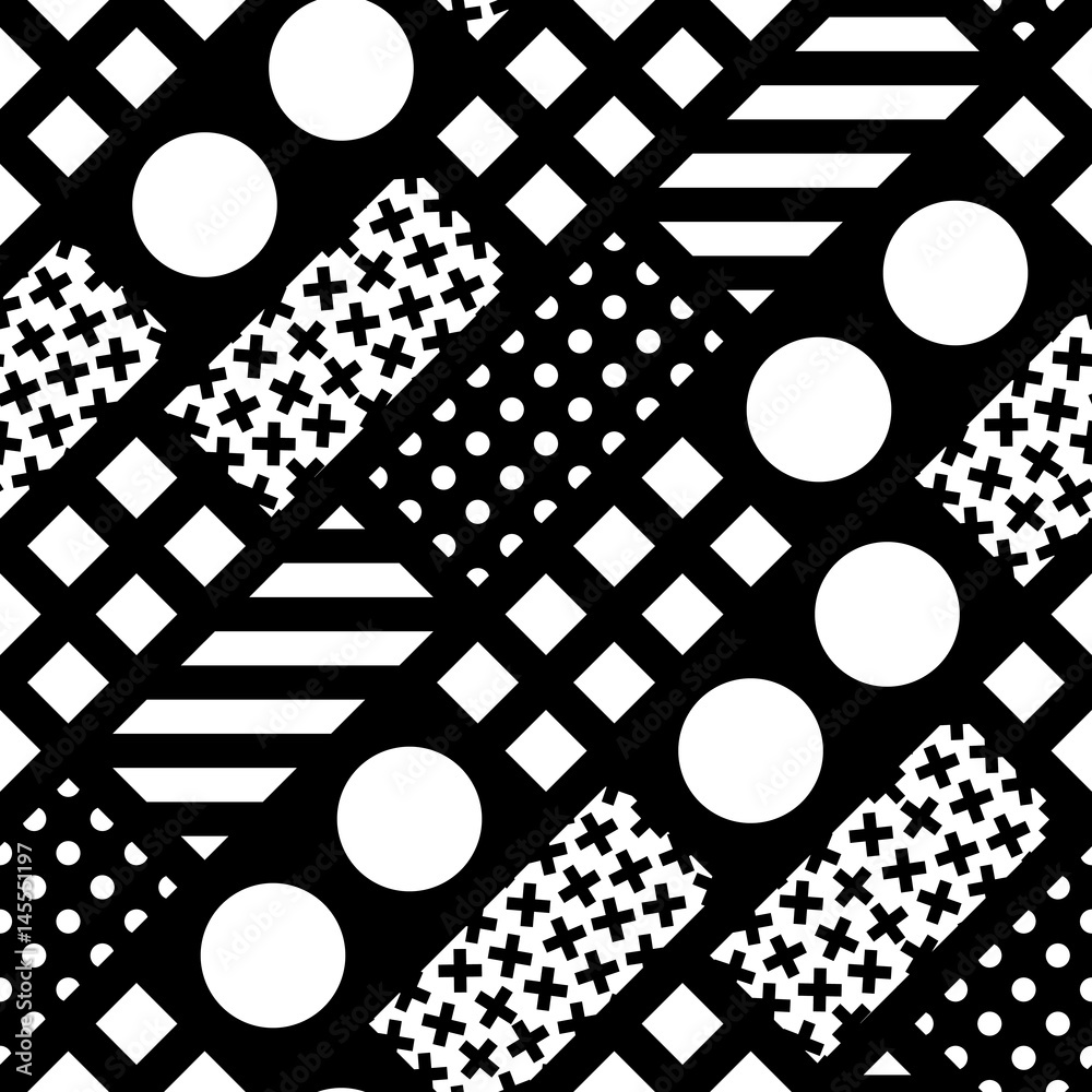 Decorative geometric shapes tiling. Monochrome irregular pattern ...