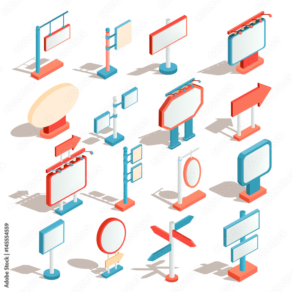 Set of vector isometric illustrations, icons of billboards, advertising ...