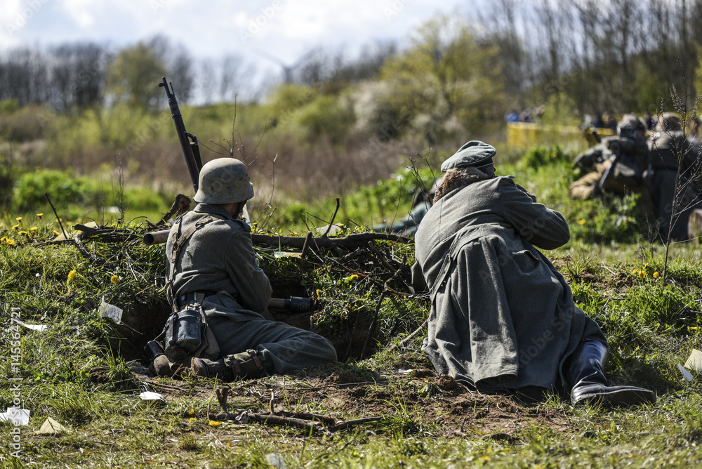 German soldiers. Historical reconstruction, soldiers fighting during ...