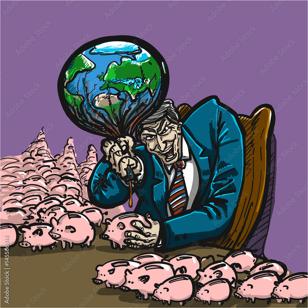 greedy businessman destroying earth for money - conceptual vector ...