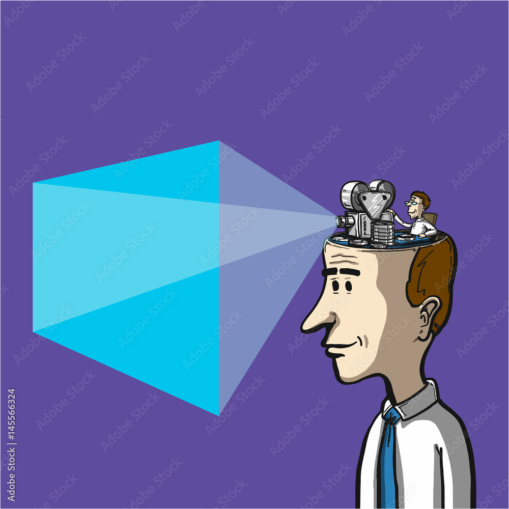 movie playing in human head - conceptual vector illustration of ...