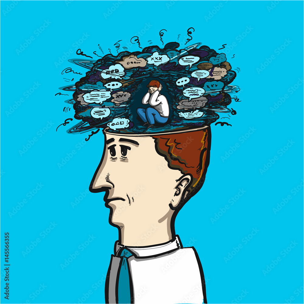 noise of thoughts and voices in our brain - conceptual vector ...