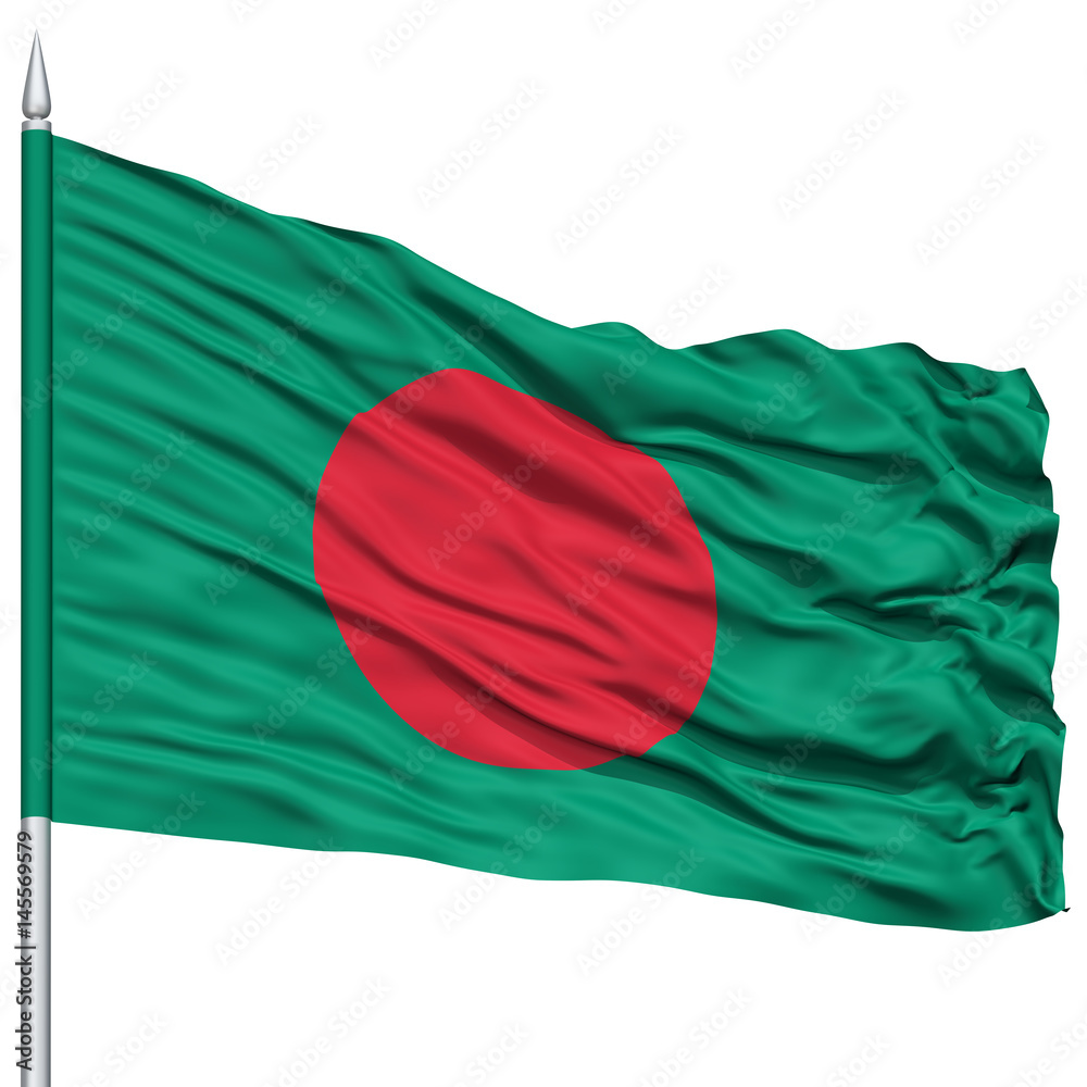 Bangladesh Flag on Flagpole, Flying in the Wind, Isolated on White ...