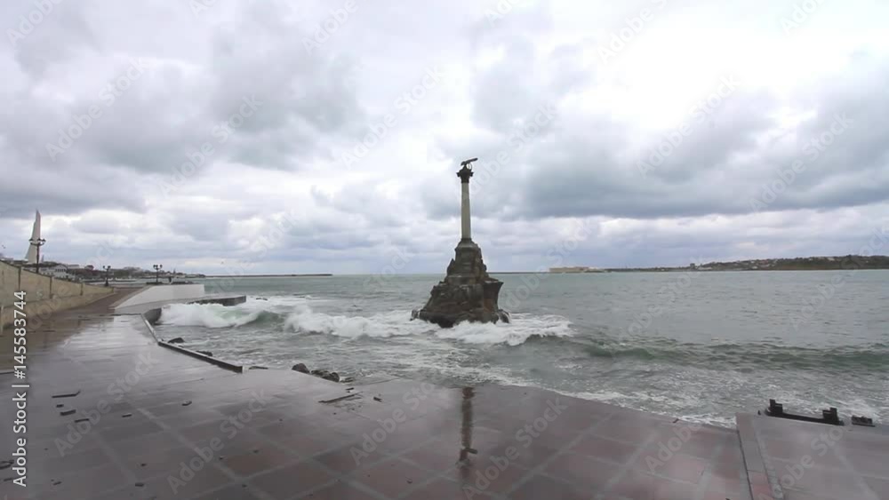 monument to scuttled ships. Symbol of Sevastopol. Timelapse of ...
