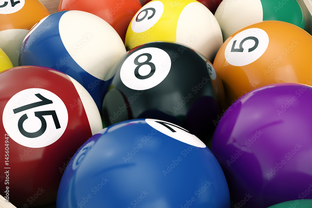 3D illustration American pool snooker balls background. American ...