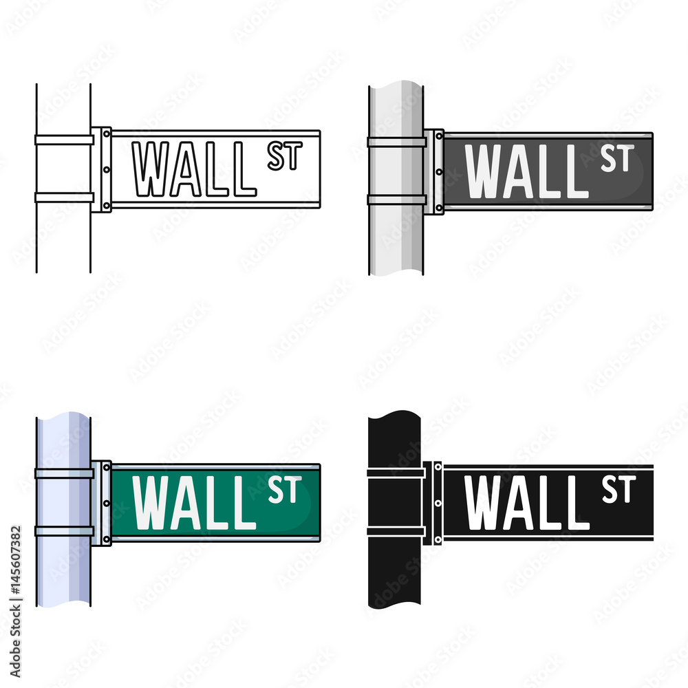 Wall Street sign icon in cartoon style isolated on white background ...
